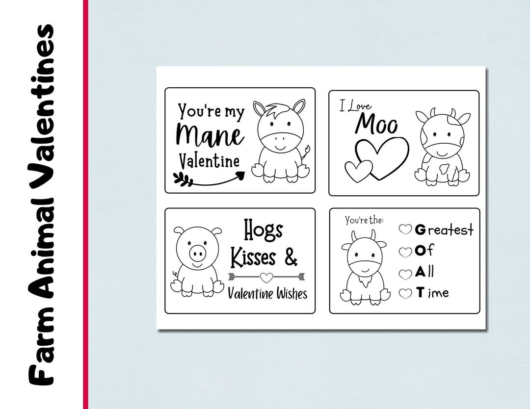 4 Farm Animal Valentines | Printable Valentine | Art | Handcraft ...