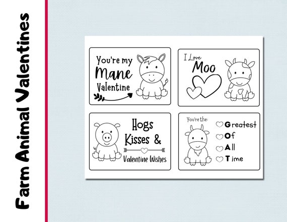 4 Farm Animal Valentines Printable Valentine Art | Etsy