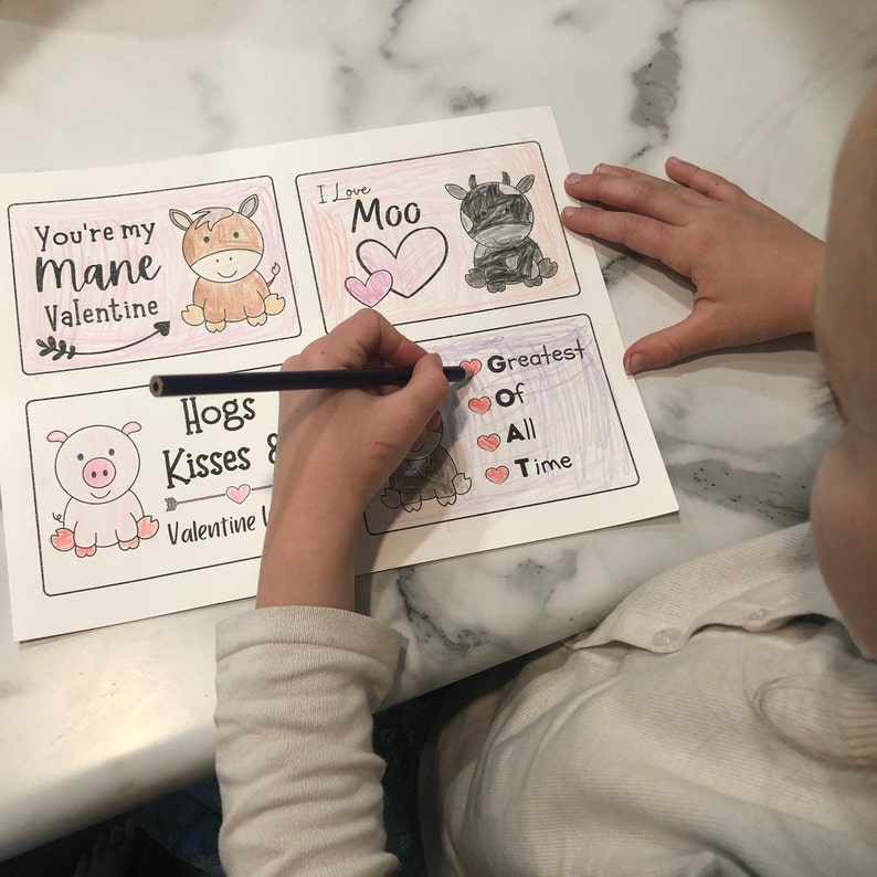 4 Farm Animal Valentines | Printable Valentine | Art | Handcraft ...