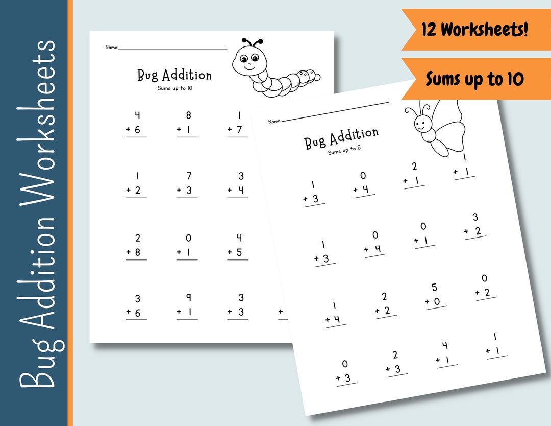12 Bug Theme Addition Worksheets Math Worksheets 12 Pages Sums Under 10 ...
