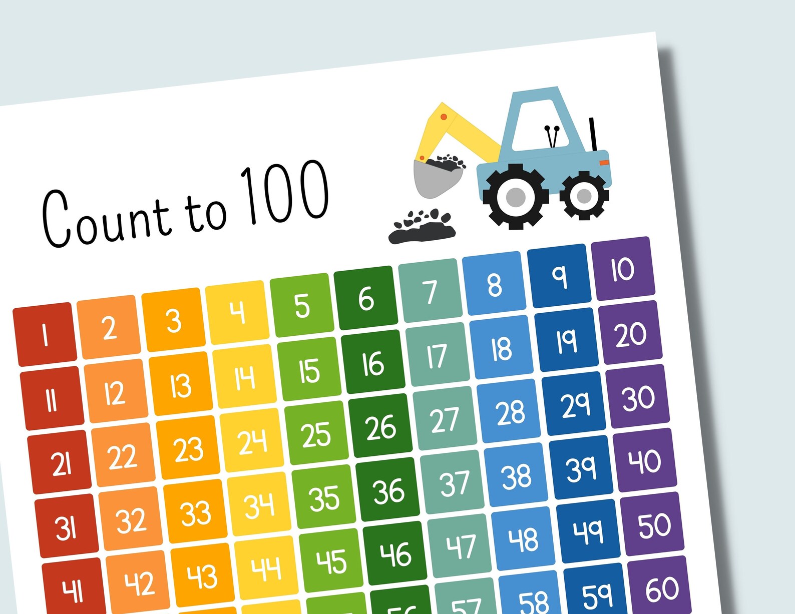 Hundred Number Chart Earth Tones Count to 100 Number Chart Rainbow ...