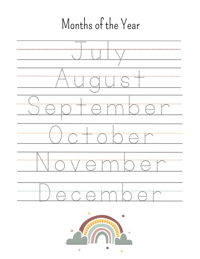 Months of the Year Handwriting Worksheets | Days of the Week ...