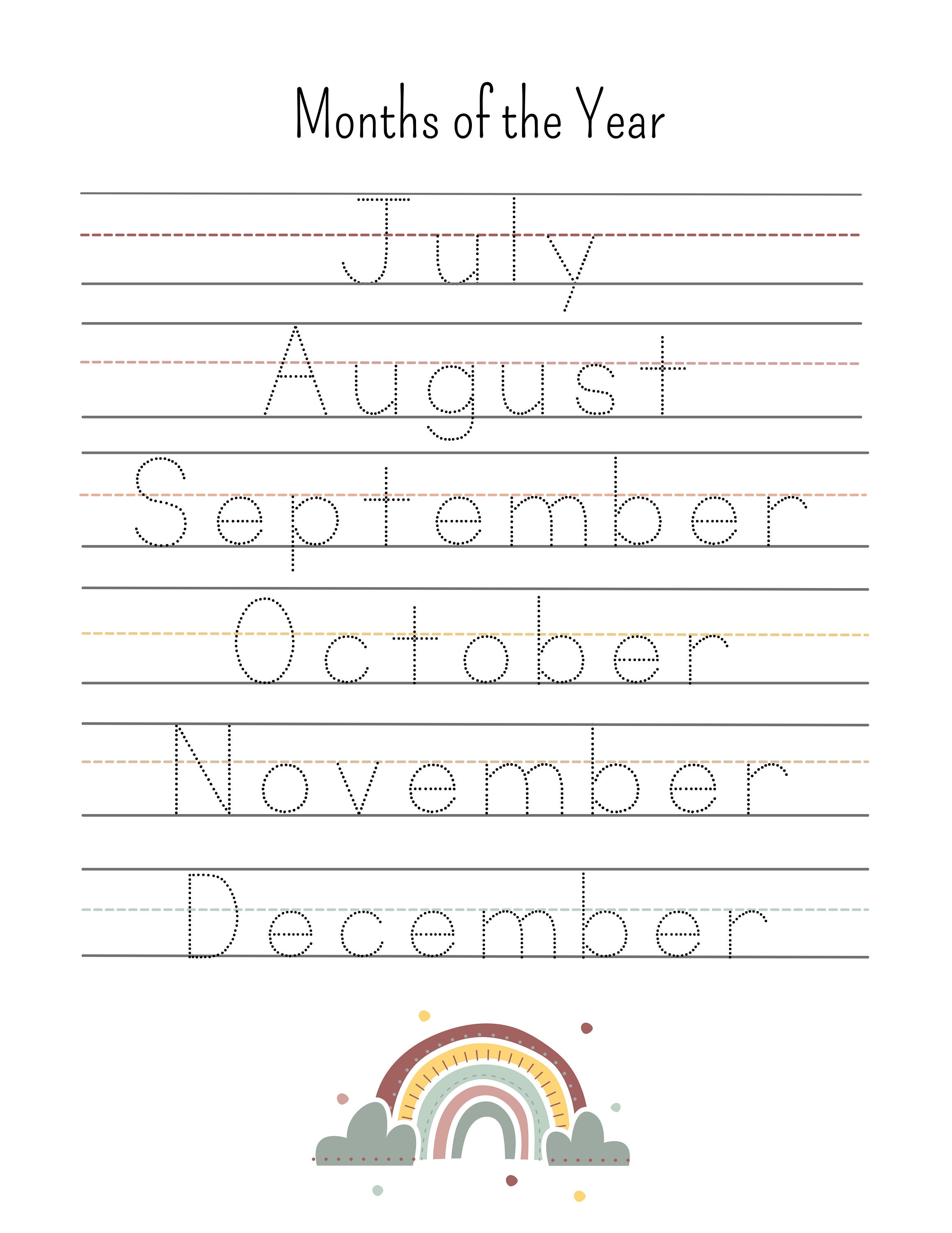 Months of the Year Handwriting Worksheets | Days of the Week ...
