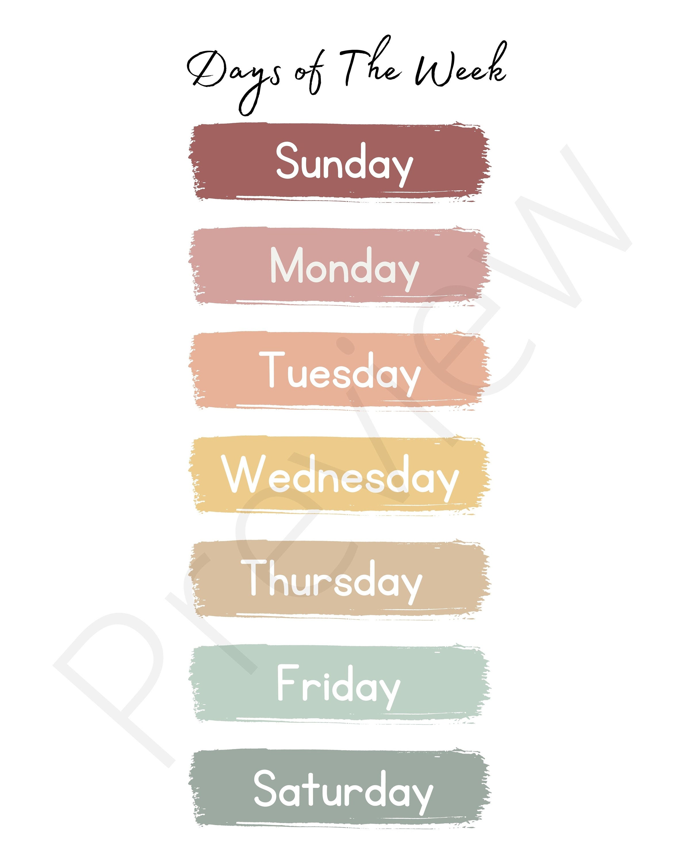 Months of the Year Chart Days of the Week Printable - Etsy