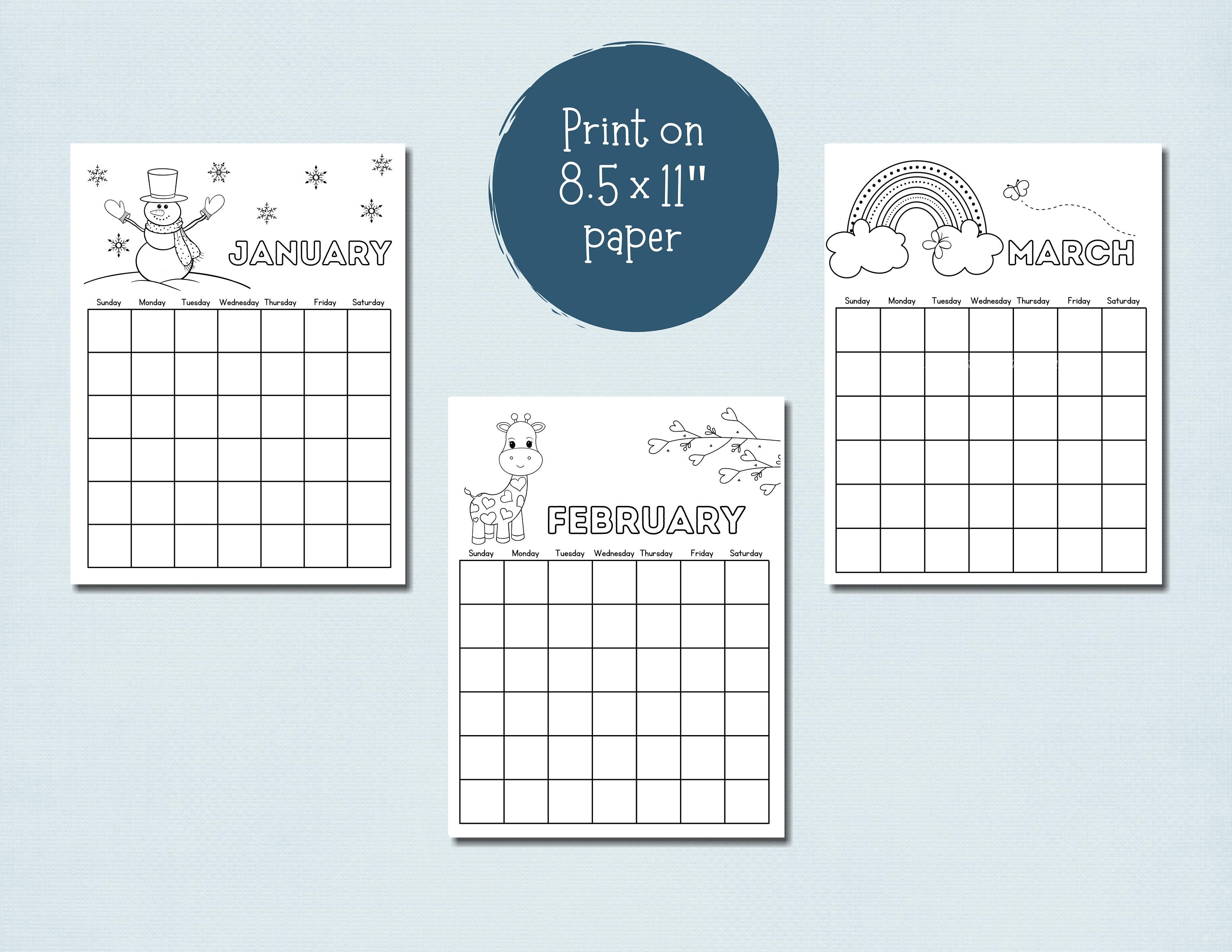 Coloring Calendar | Perpetual Calendar | Calendar for Kids | Printable ...