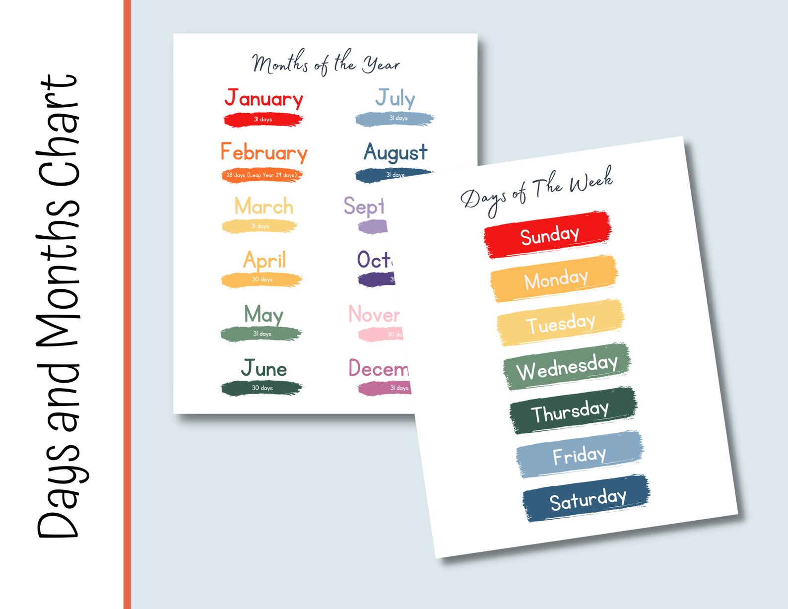 Months of the Year Chart | Days of the Week | Printable | Charts ...