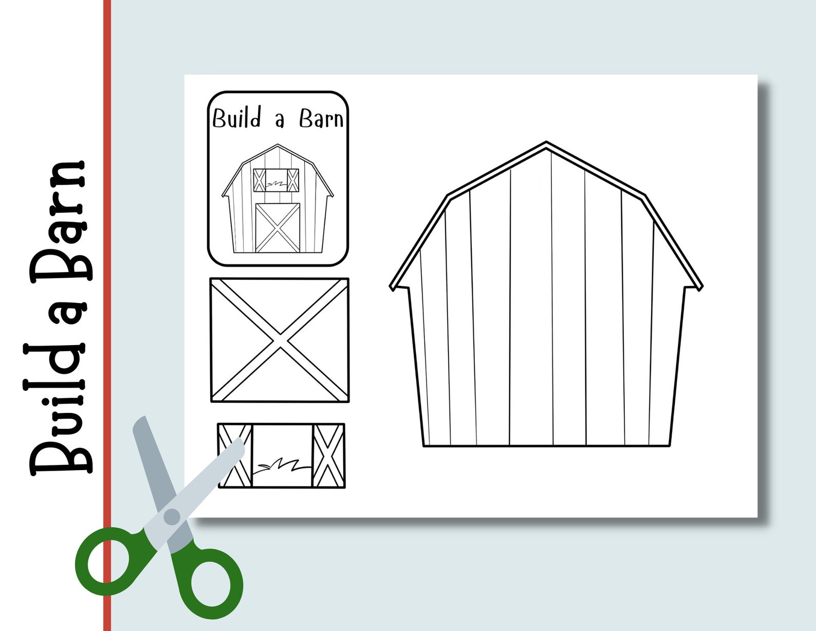 Build a Barn | Digital Printable | Coloring Activity | Cut and Paste ...