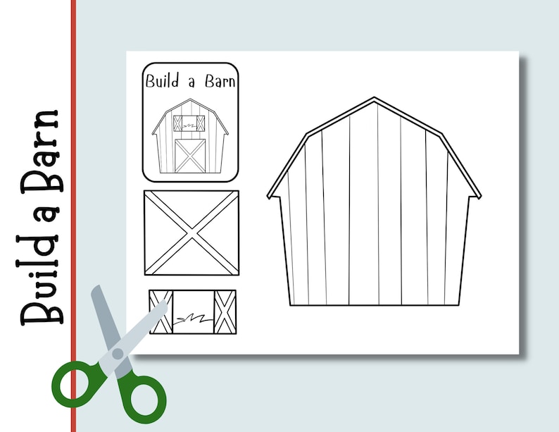 Build a Barn | Digital Printable | Coloring Activity | Cut and Paste ...
