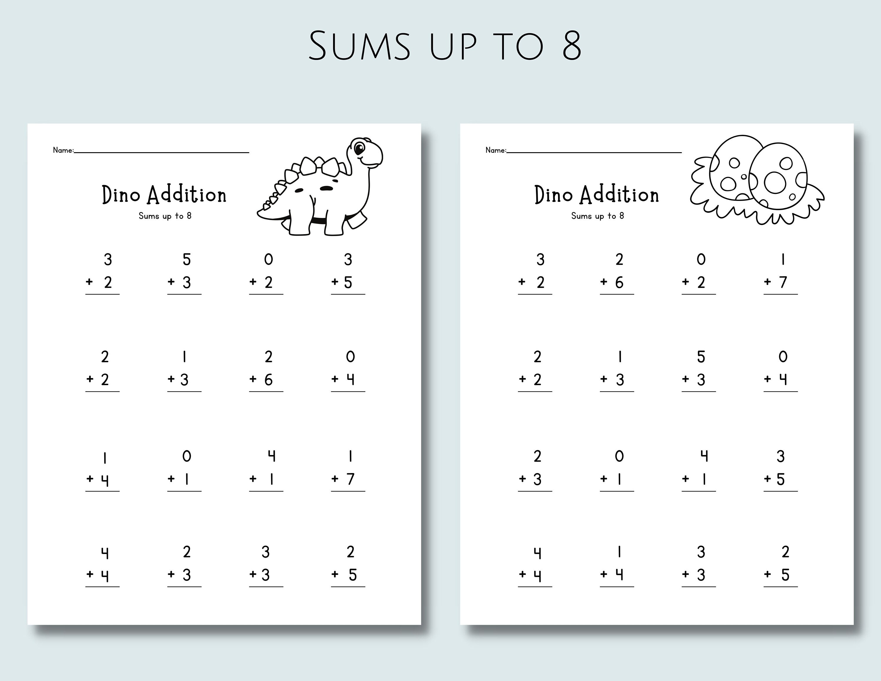 12 Dino Addition Worksheets | Math Worksheets | 12 Pages | Sums Under ...
