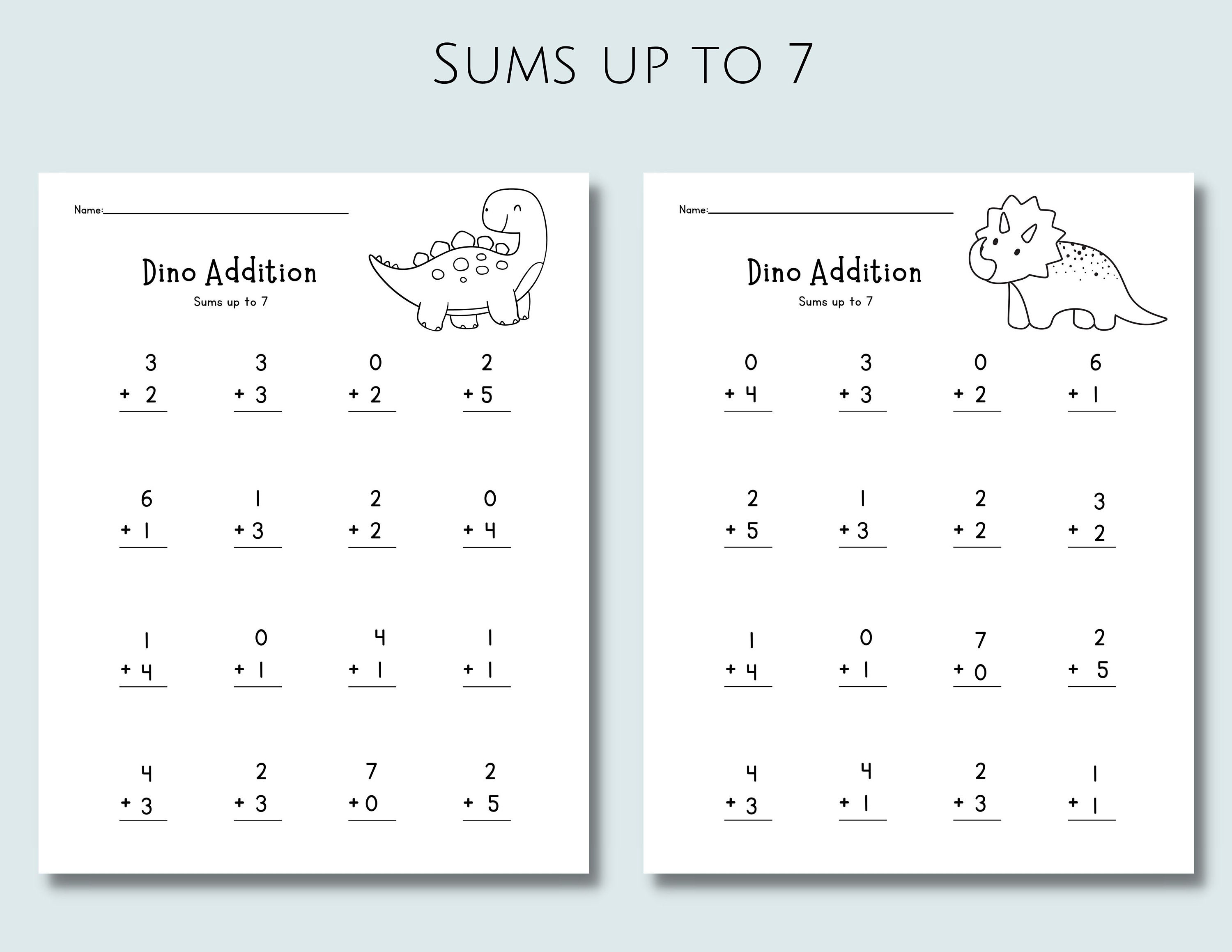 12 Dino Addition Worksheets | Math Worksheets | 12 Pages | Sums Under ...
