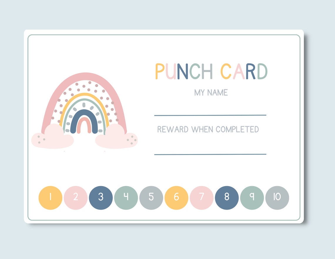 Incentive Punch Cards Rainbow 10 Punches 20 Punches Reward Earth Tones ...