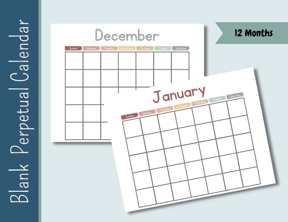 Blank Printable Calendar Perpetual Calendar Calendar for - Etsy