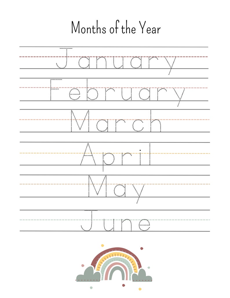 Months of the Year Handwriting Worksheets Days of the Week - Etsy
