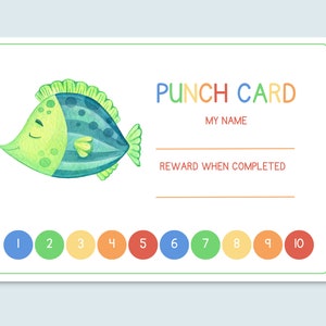 Punch Cards | Fish | Sea Creature | 10 Punches | 20 Punches| Reward ...