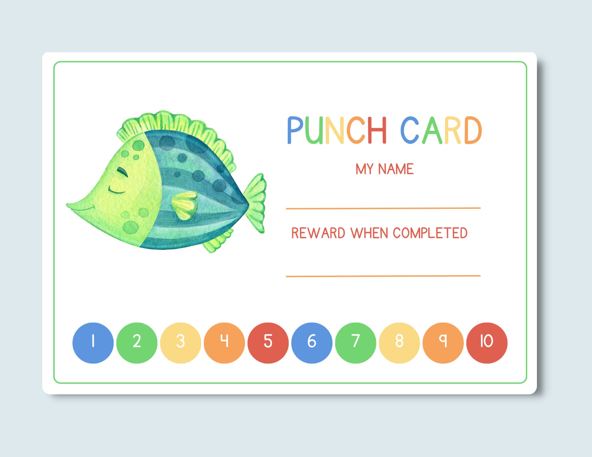 Punch Cards | Fish | Sea Creature | 10 Punches | 20 Punches| Reward ...