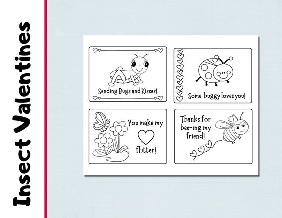4 Insect Valentines Printable Valentine Art Handcraft | Etsy