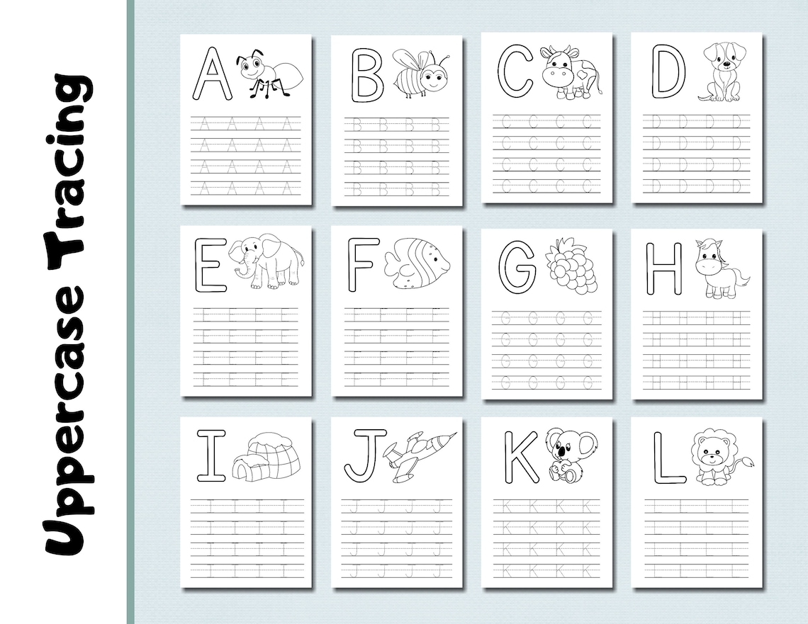 Uppercase Alphabet Tracing Worksheets Coloring Pages - Etsy