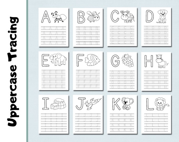 Uppercase Alphabet Tracing Worksheets Coloring Pages | Etsy