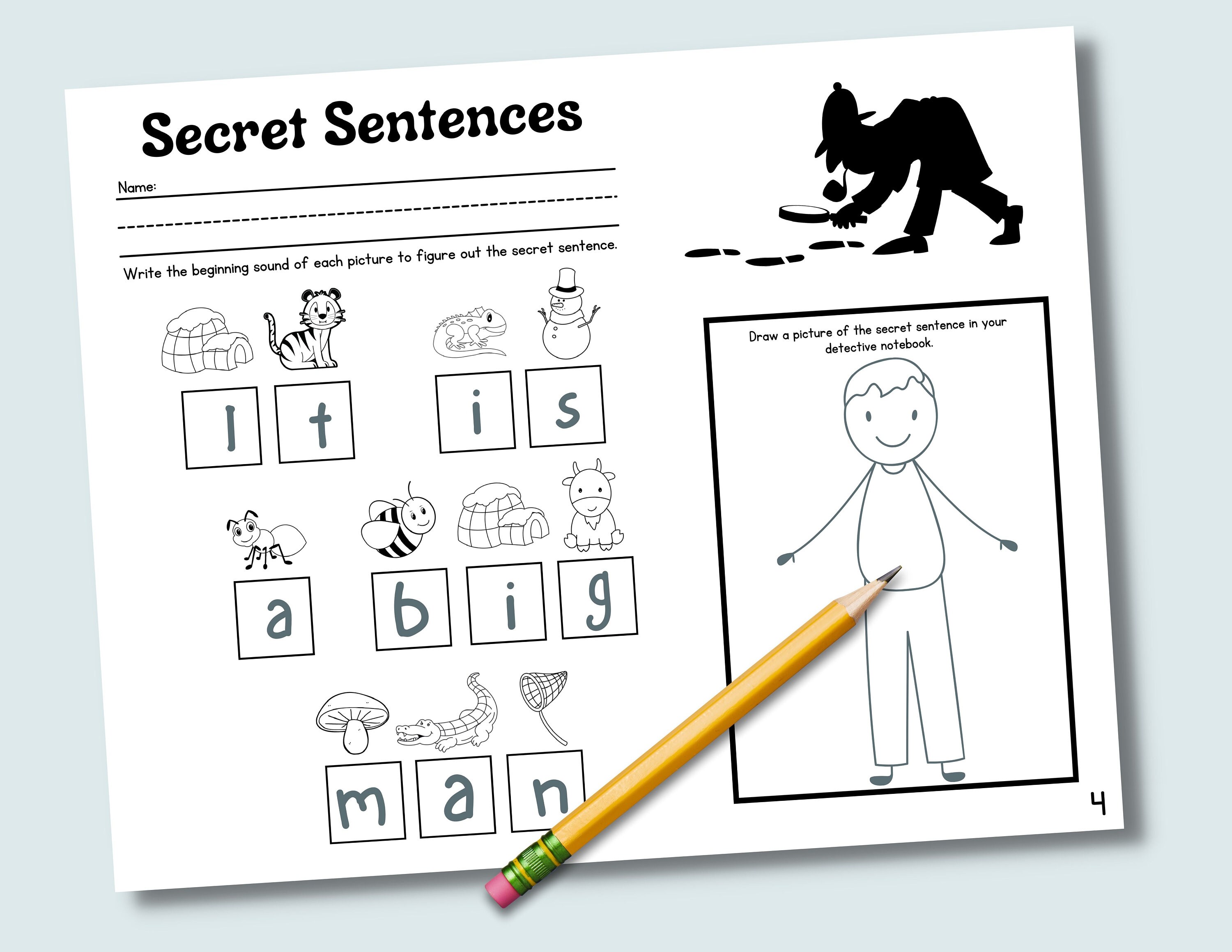 Secret Sentence Worksheets CVC Words Sight Words Handwriting Letter ...