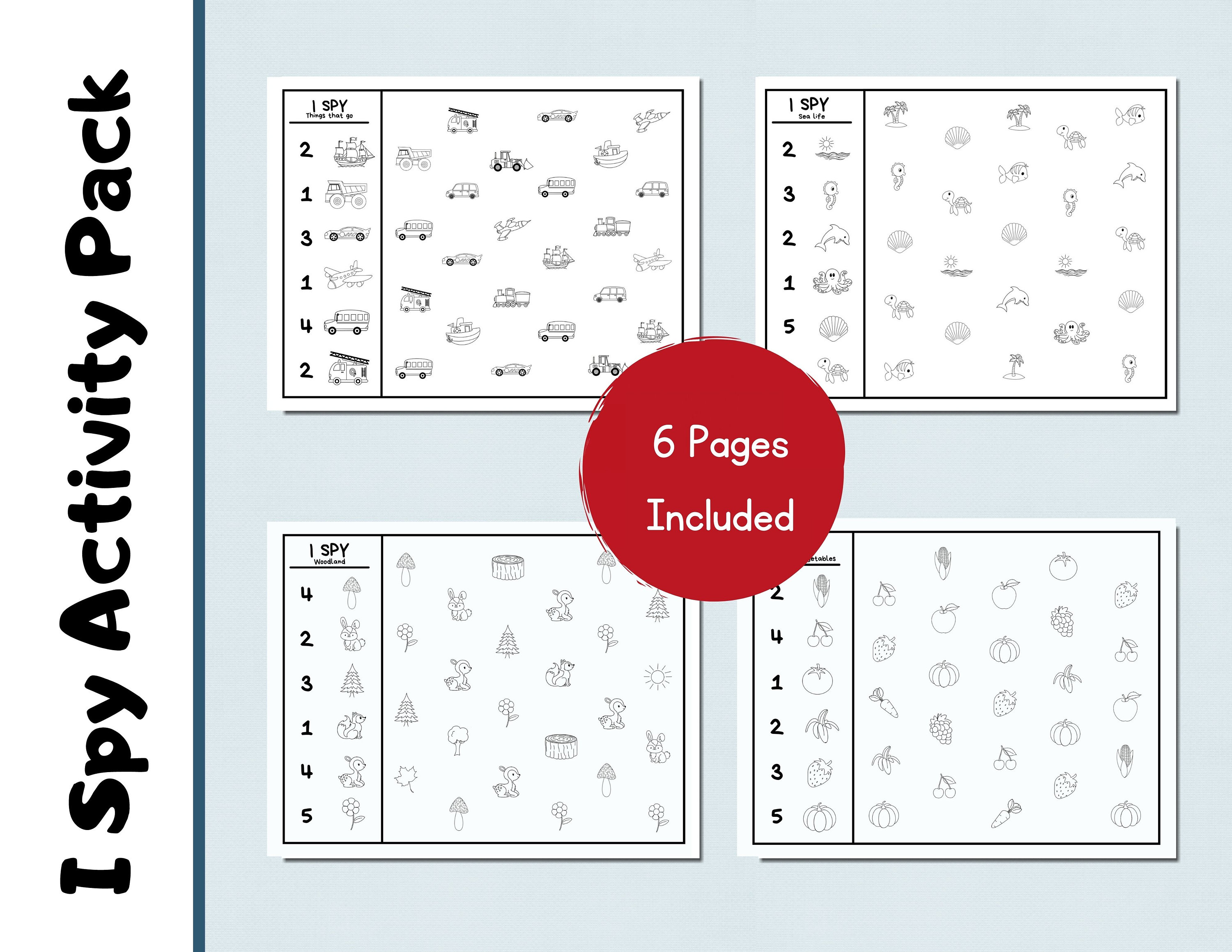 I Spy Activity Pack | Kids Coloring Pages | Counting Skills | Preschool ...