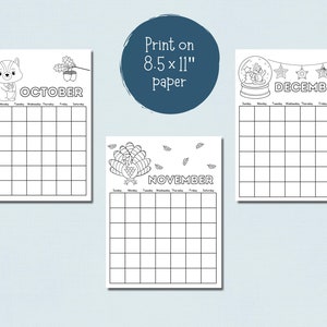 Coloring Calendar | Perpetual Calendar | Calendar for Kids | Printable ...
