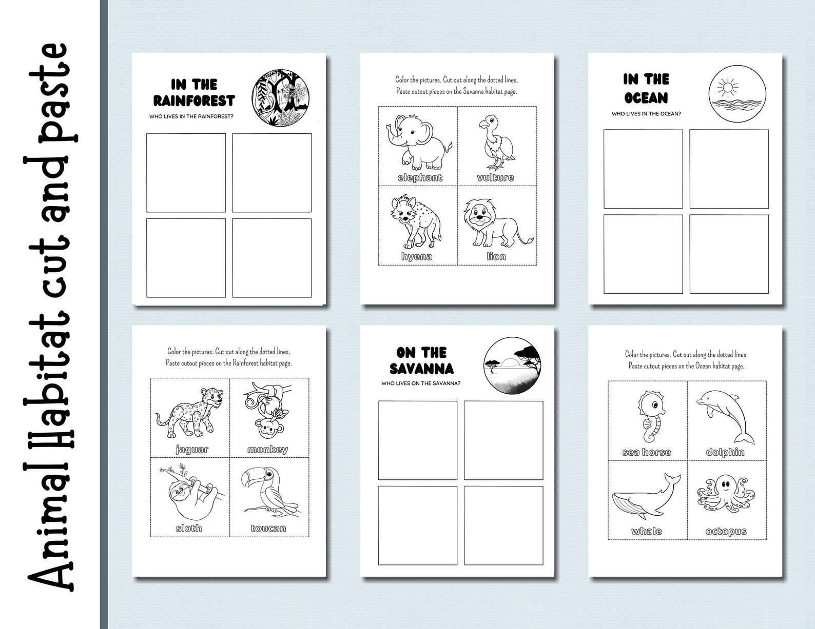 7 Animal Habitat Cut and Paste Activities Cut and Paste Animal Habitat ...