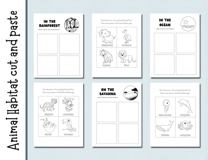 7 Animal Habitat Cut and Paste Activities Cut and Paste Animal Habitat ...