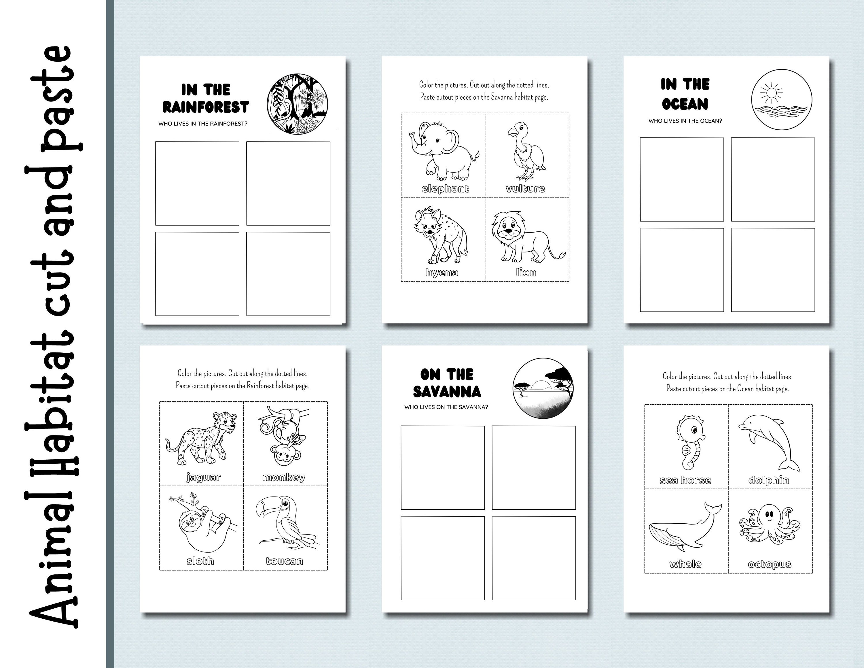 7 Animal Habitat Cut and Paste Activities Cut and Paste Animal Habitat ...