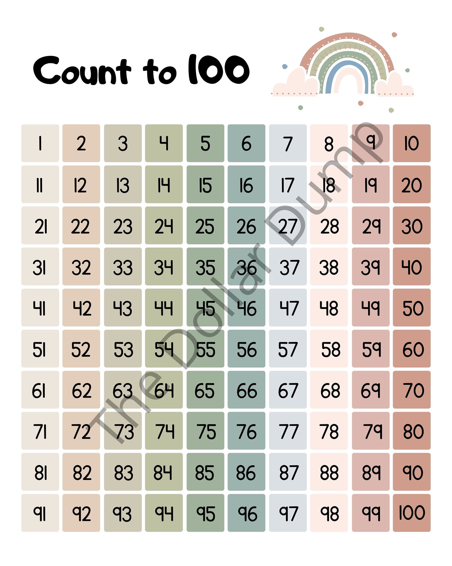 Hundred Number Chart | Earth Tones | Count to 100 | Number Chart ...