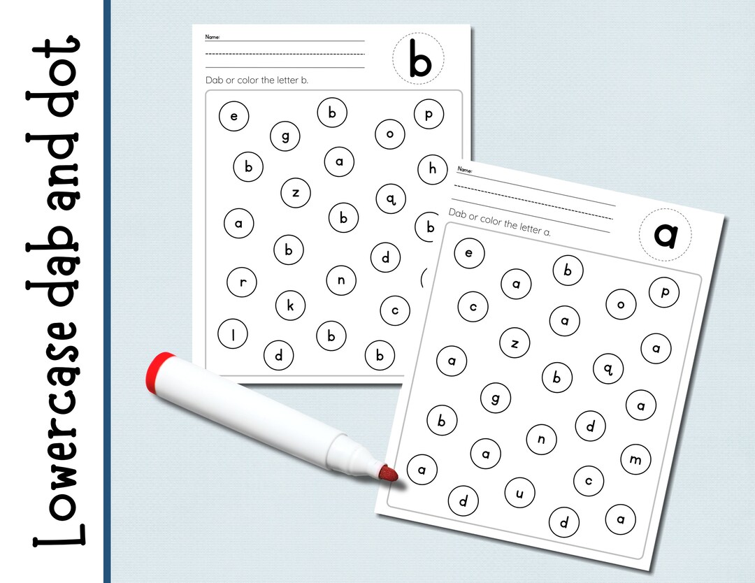 Lowercase Alphabet Dab and Dot | Alphabet Search | 26 Worksheet Pages ...