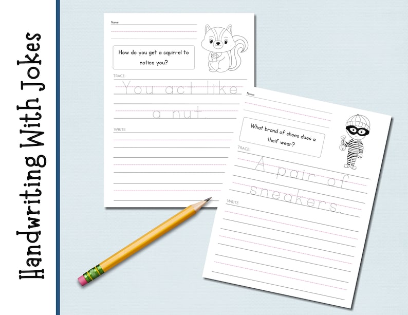25 Handwriting With Jokes Fun Penmanship Worksheets Fun - Etsy
