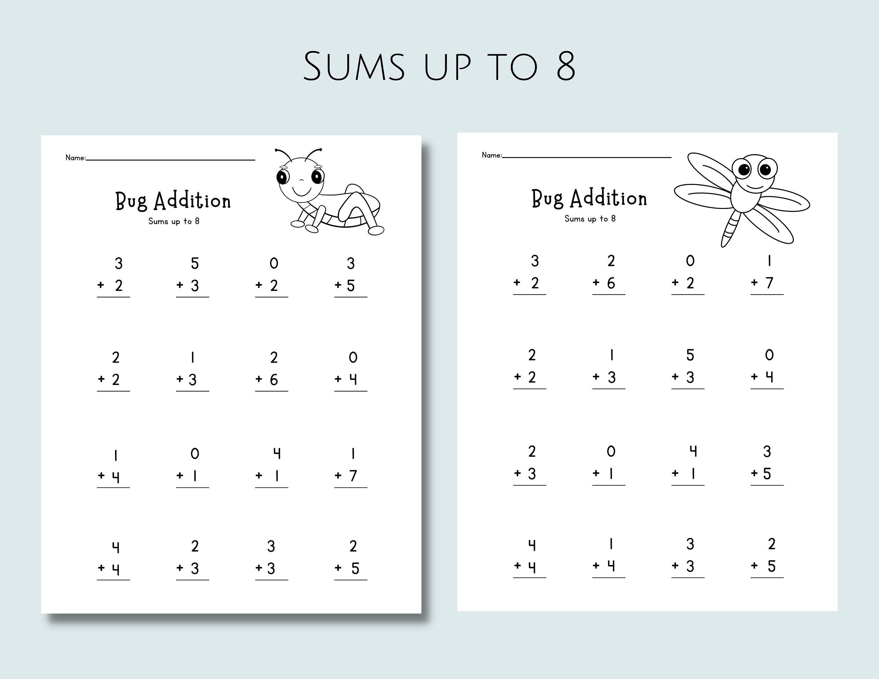 12 Bug Theme Addition Worksheets Math Worksheets 12 Pages Sums Under 10 ...
