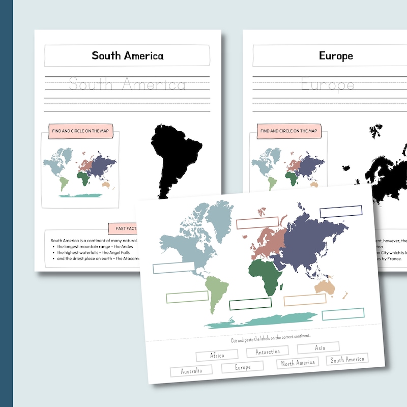 7 Continents Maps - Etsy