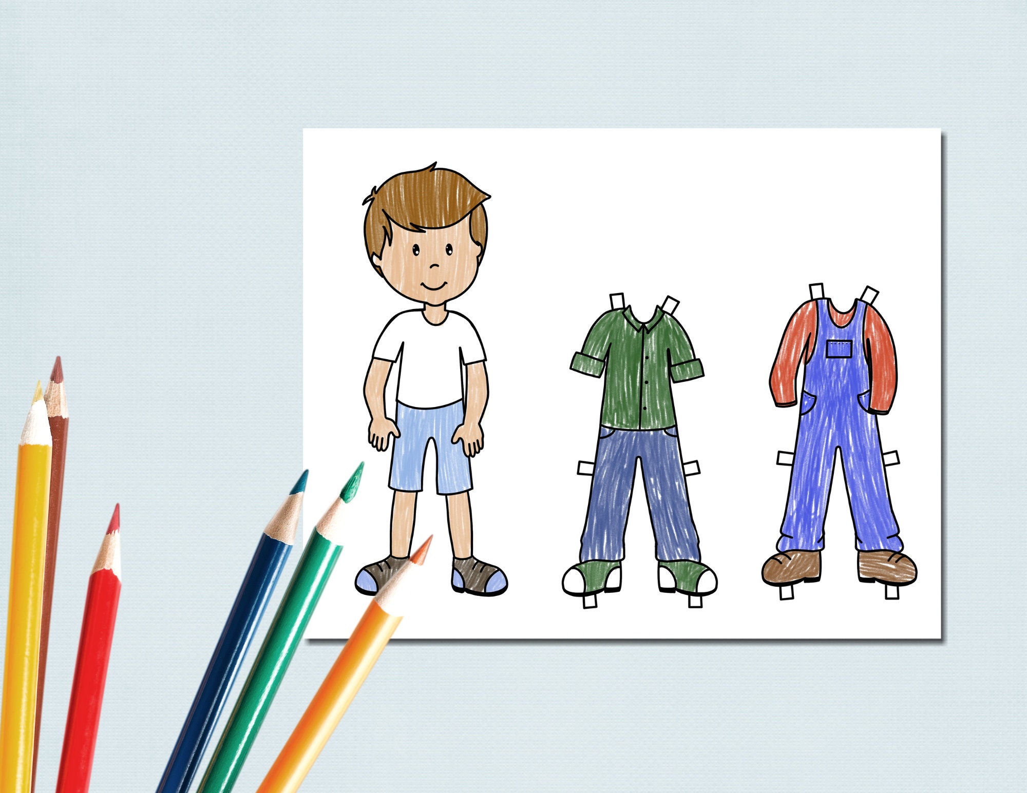 Boy Paper Doll Digital Coloring Activity Farmer - Etsy