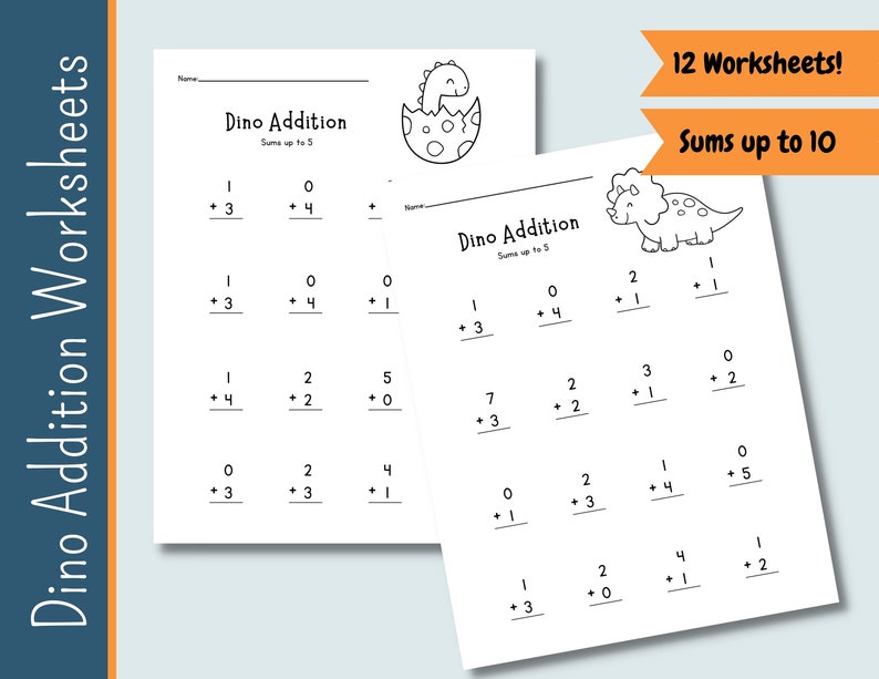 12 Dino Addition Worksheets | Math Worksheets | 12 Pages | Sums Under ...