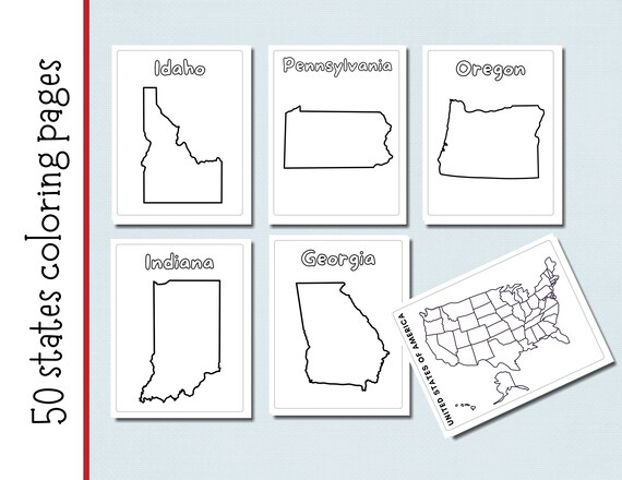 50 States Coloring Pages USA Geography USA Coloring Pages | Etsy