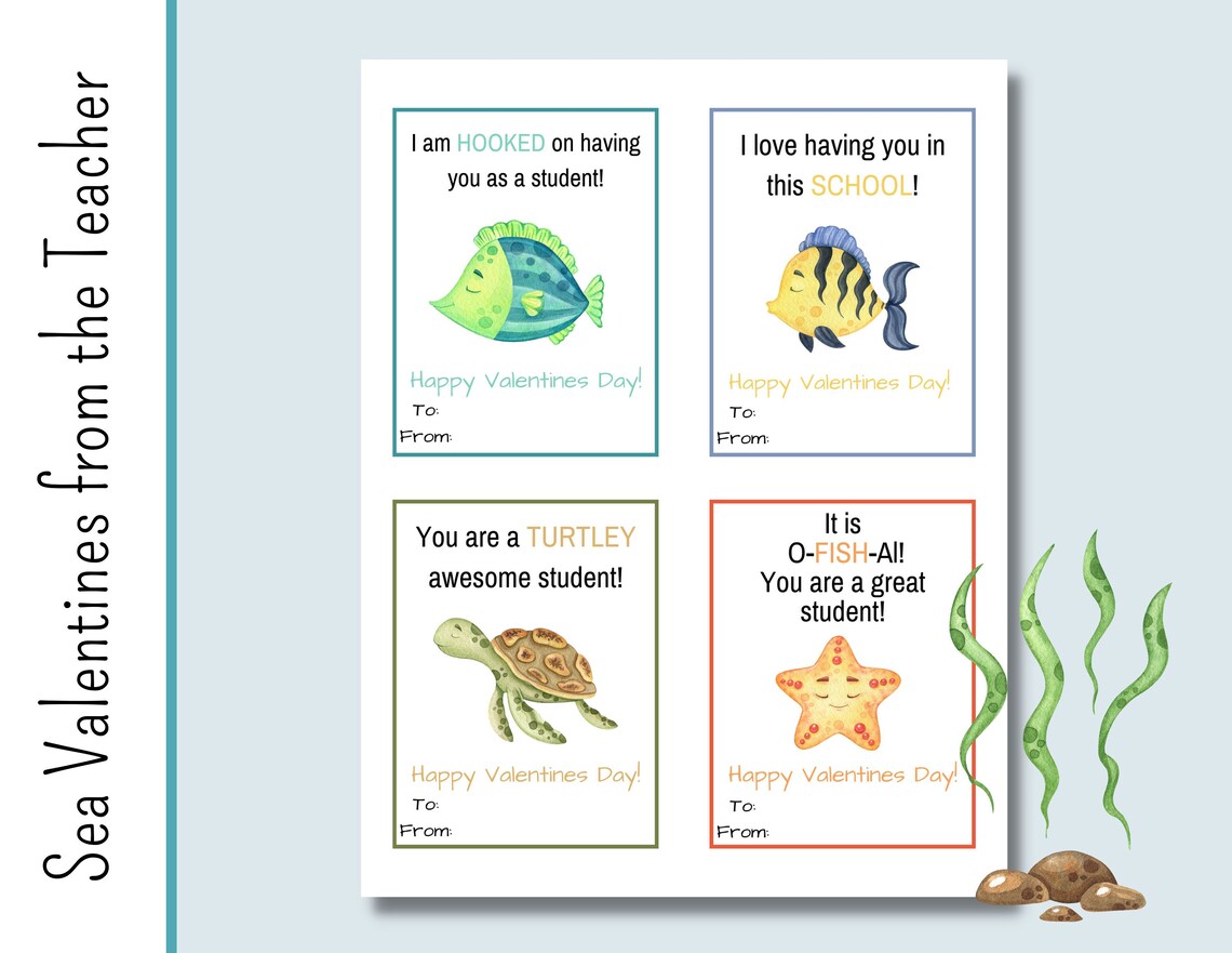 4 Sea Creatures Valentines | Teachers Printable Valentine | From ...
