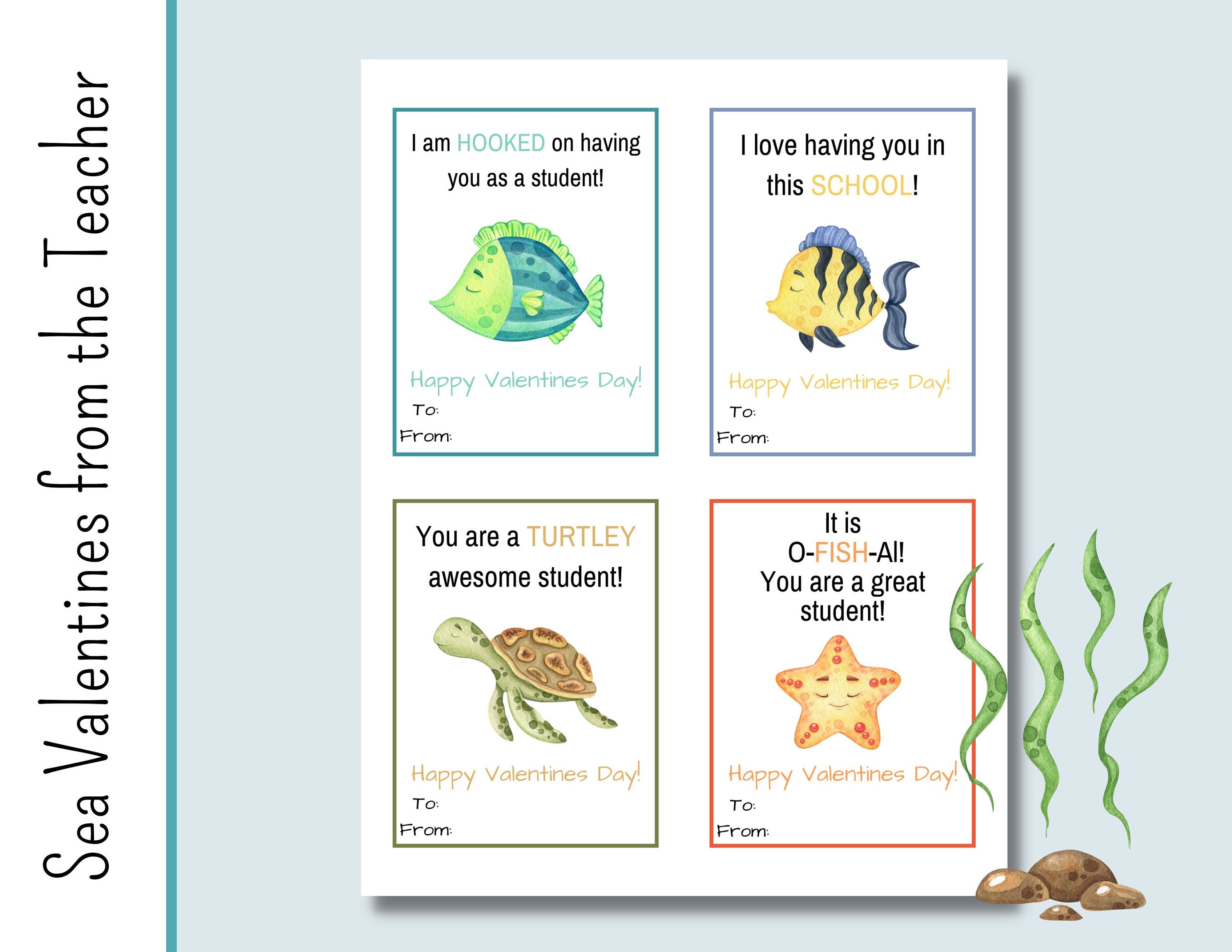 4 Sea Creatures Valentines | Teachers Printable Valentine | From ...