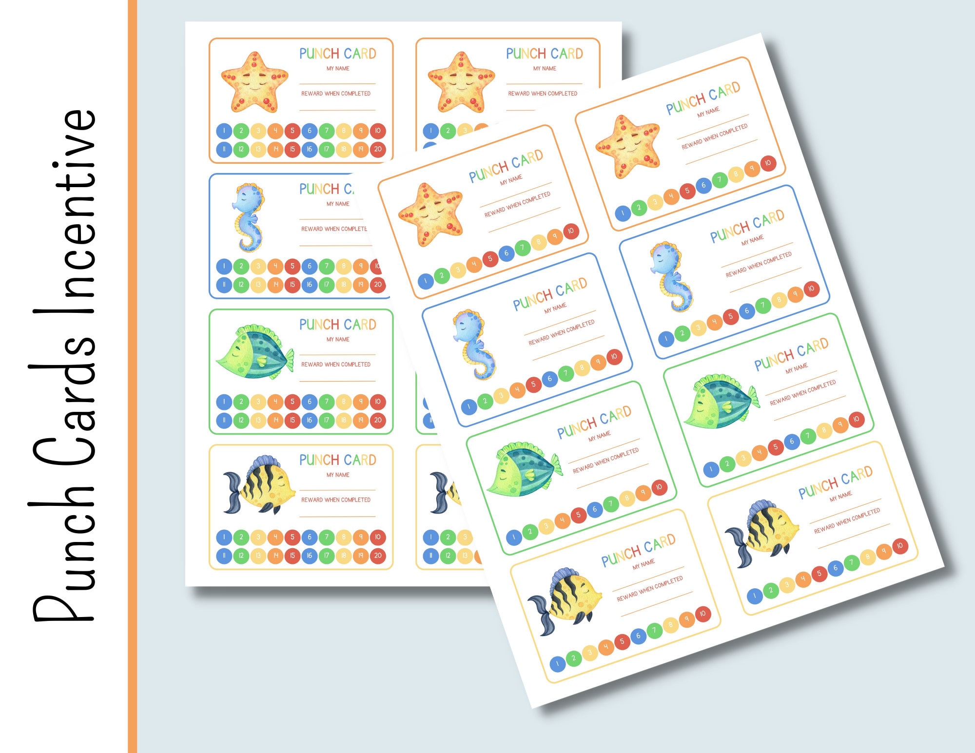 Punch Cards | Fish | Sea Creature | 10 Punches | 20 Punches| Reward ...