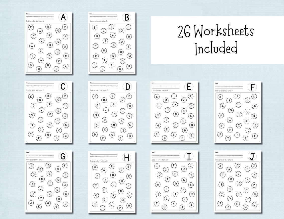 Uppercase Alphabet Dab and Dot | Alphabet Search | 26 Worksheet Pages ...