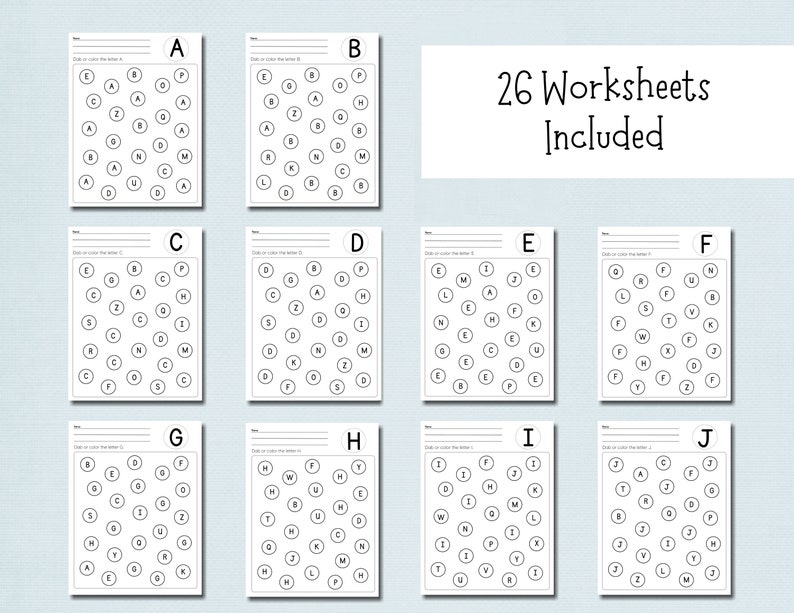 Uppercase Alphabet Dab and Dot | Alphabet Search | 26 Worksheet Pages ...