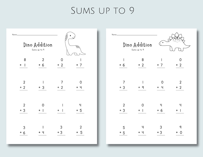 12 Dino Addition Worksheets | Math Worksheets | 12 Pages | Sums Under ...