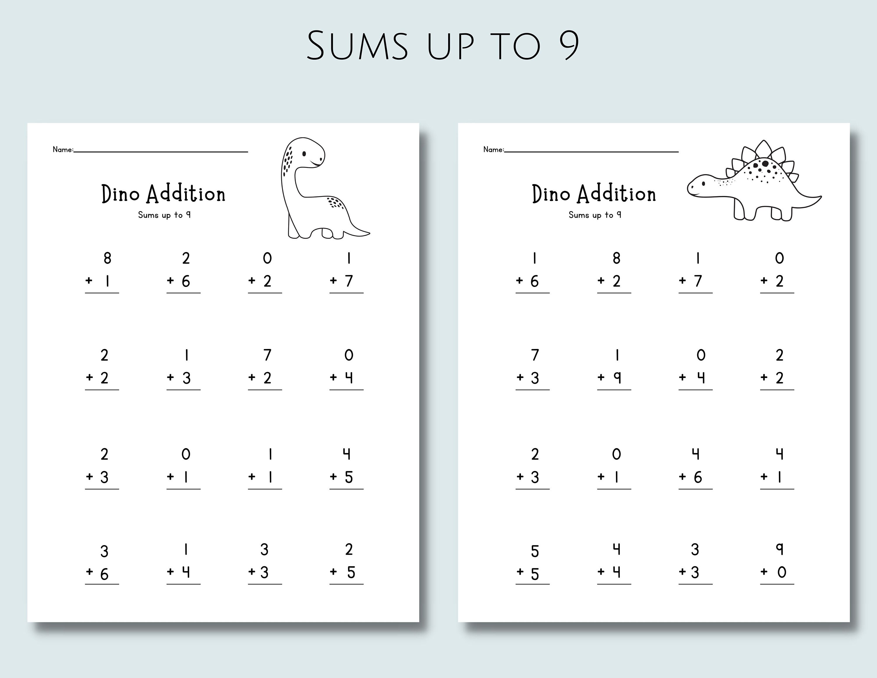 12 Dino Addition Worksheets | Math Worksheets | 12 Pages | Sums Under ...
