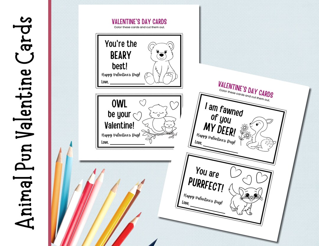 Animal Pun Valentine Coloring Cards | Kids Printable Valentine ...
