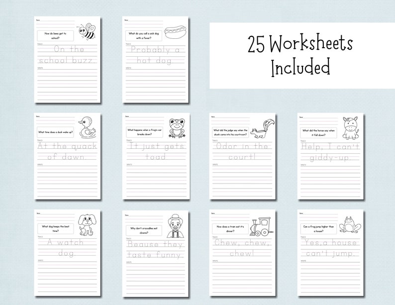 25 Handwriting With Jokes Fun Penmanship Worksheets Fun - Etsy