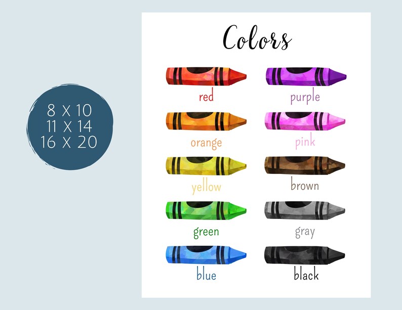 Color Poster | Educational Wall Art | Learning Colors | Color | Crayon ...