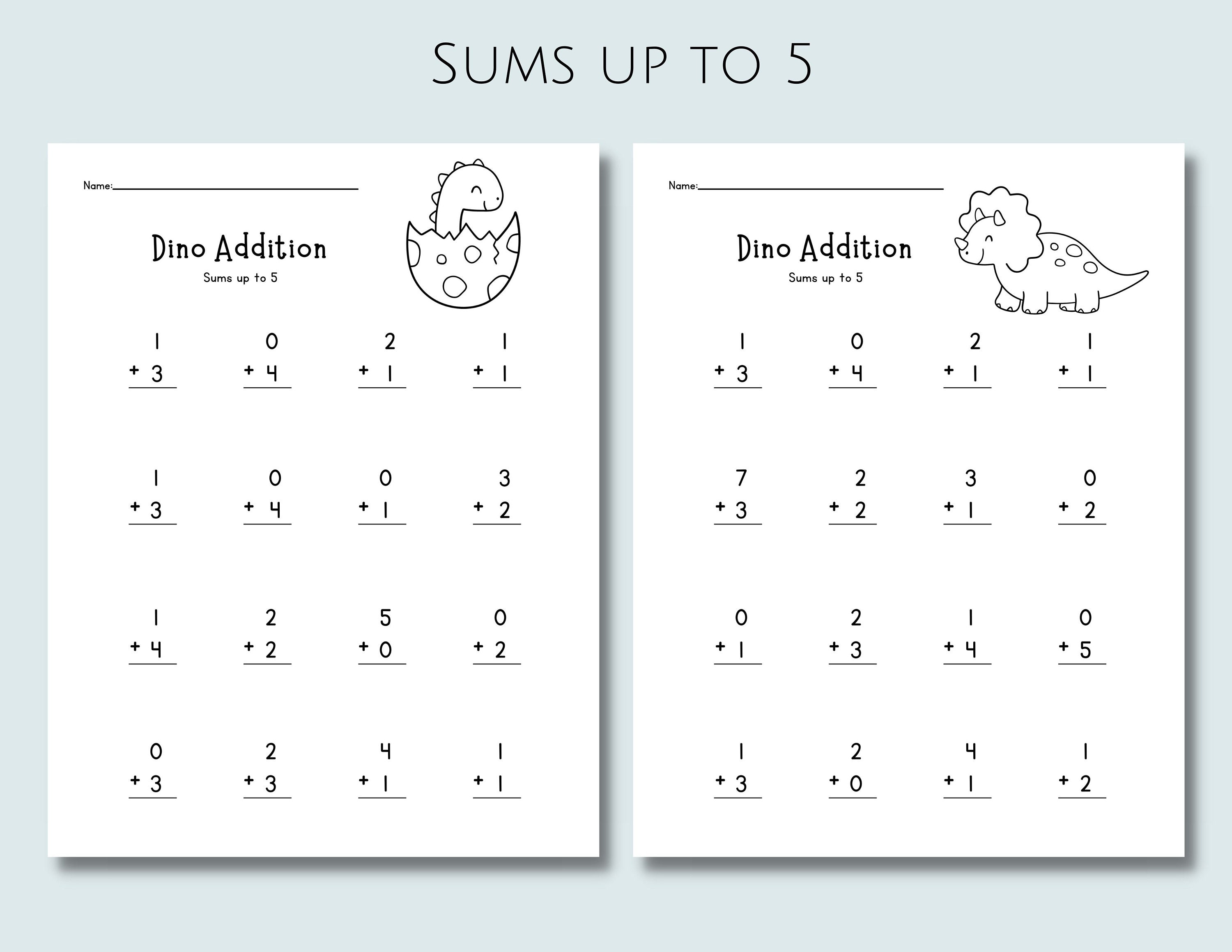 12 Dino Addition Worksheets | Math Worksheets | 12 Pages | Sums Under ...