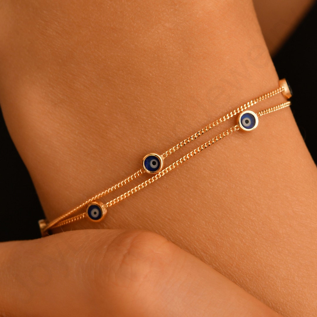 Lucky Evil Eye Bracelet, 18K Gold Evil Eye Bracelet, Elegant Tiny Evil Eye Bracelet, Good Luck ...