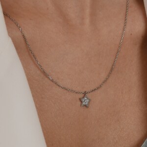 18K Real Gold Diamond Mini Star Necklace, Diamond Star Necklace ...