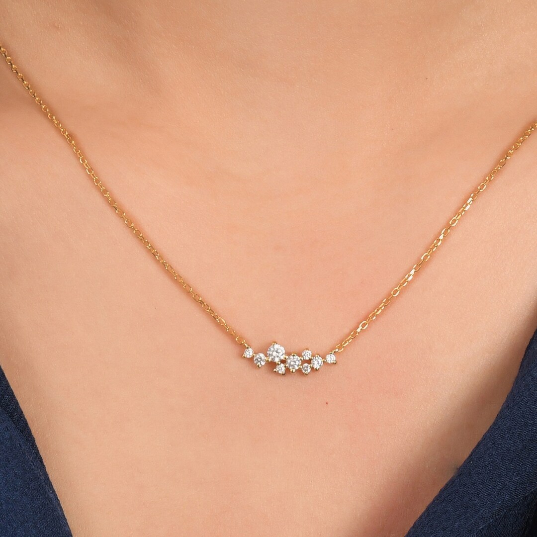 Diamond Cluster Necklace, Cluster Necklace in 14k Gold, Diamond Cluster Necklace for Women ...